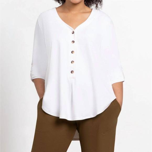 Sympli | Tops | New Sympli Quest Henley 34 Sleeve Top In White | Poshmark